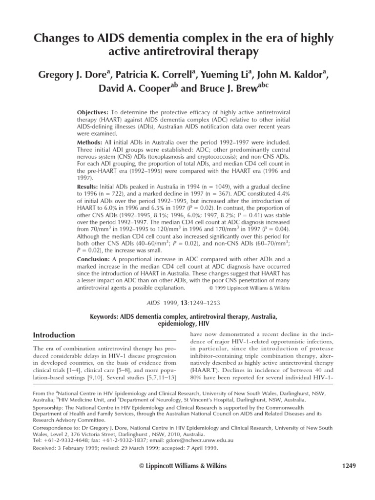 Changes in The AIDS Dementia Complex in The Era of Highly Active Anti ...