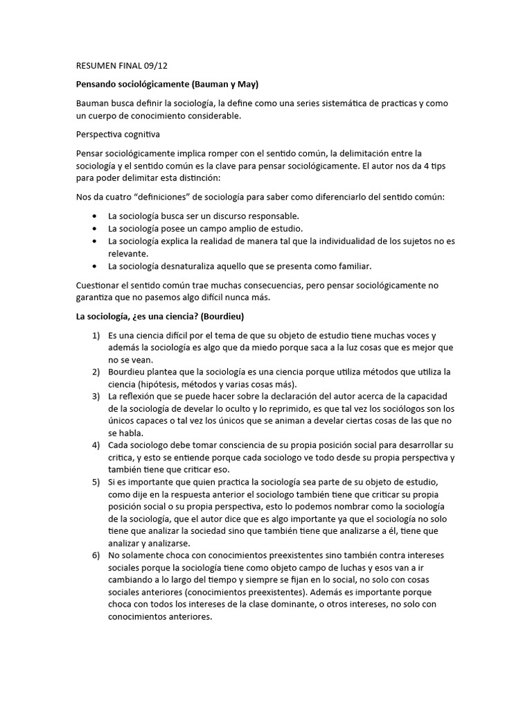 Resumen Final Sociología 2020 | PDF | Sociología | Emile Durkheim Resumen Final Sociología 2020 | PDF | Sociología | Emile Durkheim