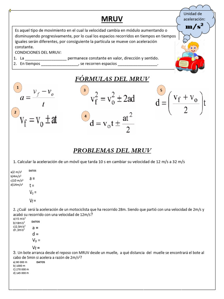 Problemas MRUV | PDF | Aceleración | Velocidad