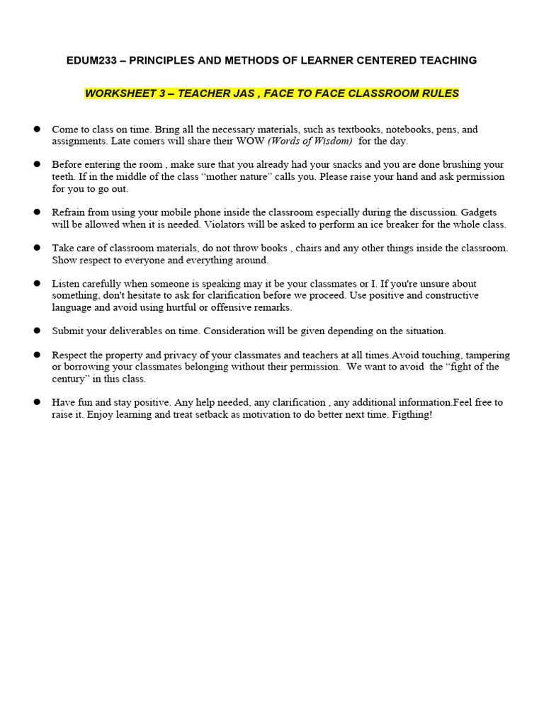 Classroom Rules for Learner-Centered Teaching | PDF | Wellness