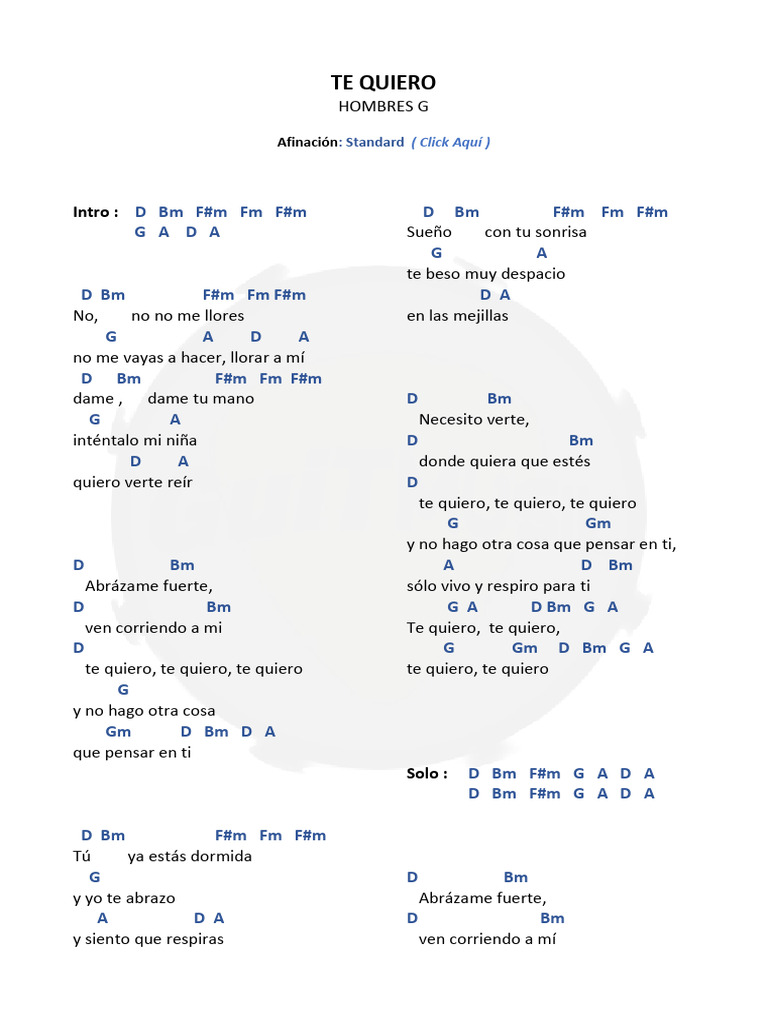Te Quiero - Letra y Acordes | PDF