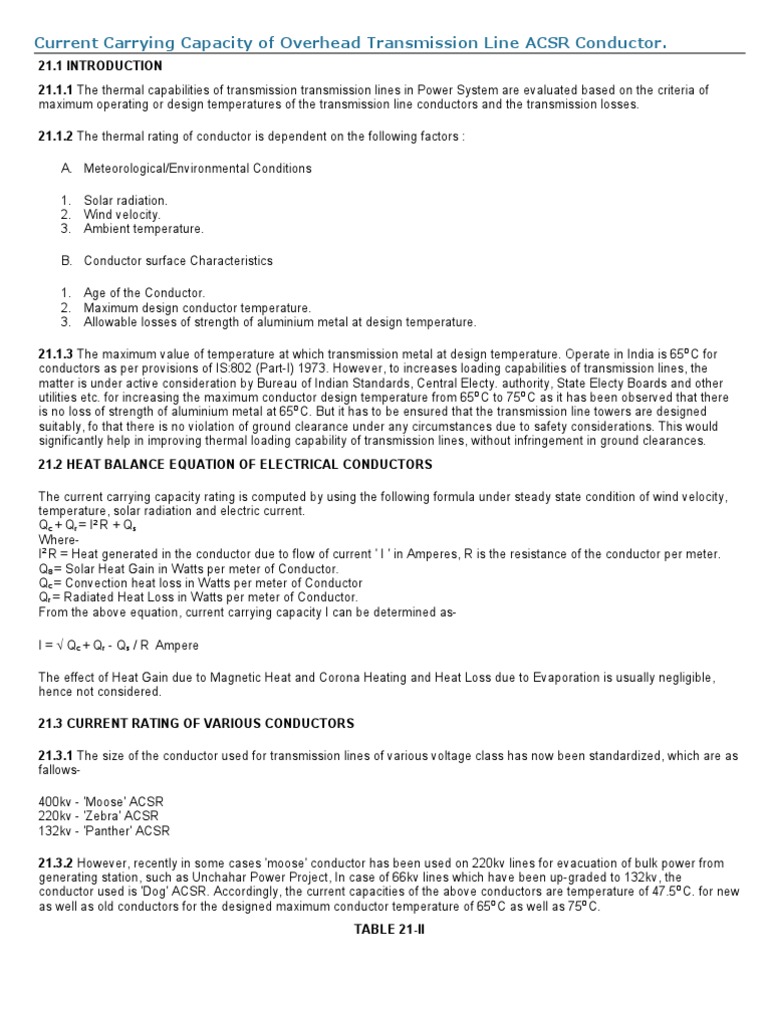 Current Carrying Capacity of Overhead Transmission Line ACSR Conductor ...