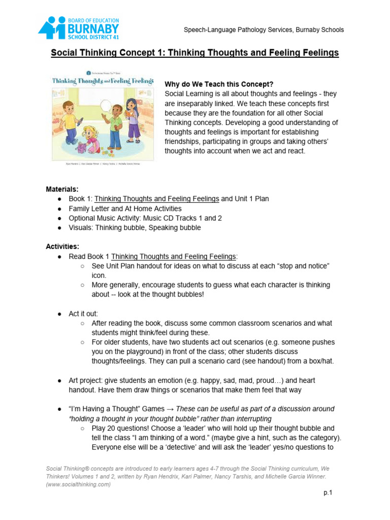 Concept 1 Thinking Thoughts and Feeling Feelings | PDF | Thought | Feeling
