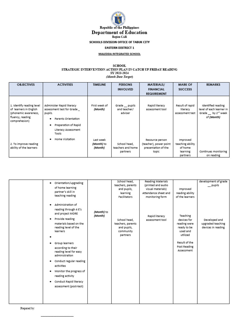 Catch-Up Reading Action Plan 2023-2024 | PDF | Literacy | Pedagogy