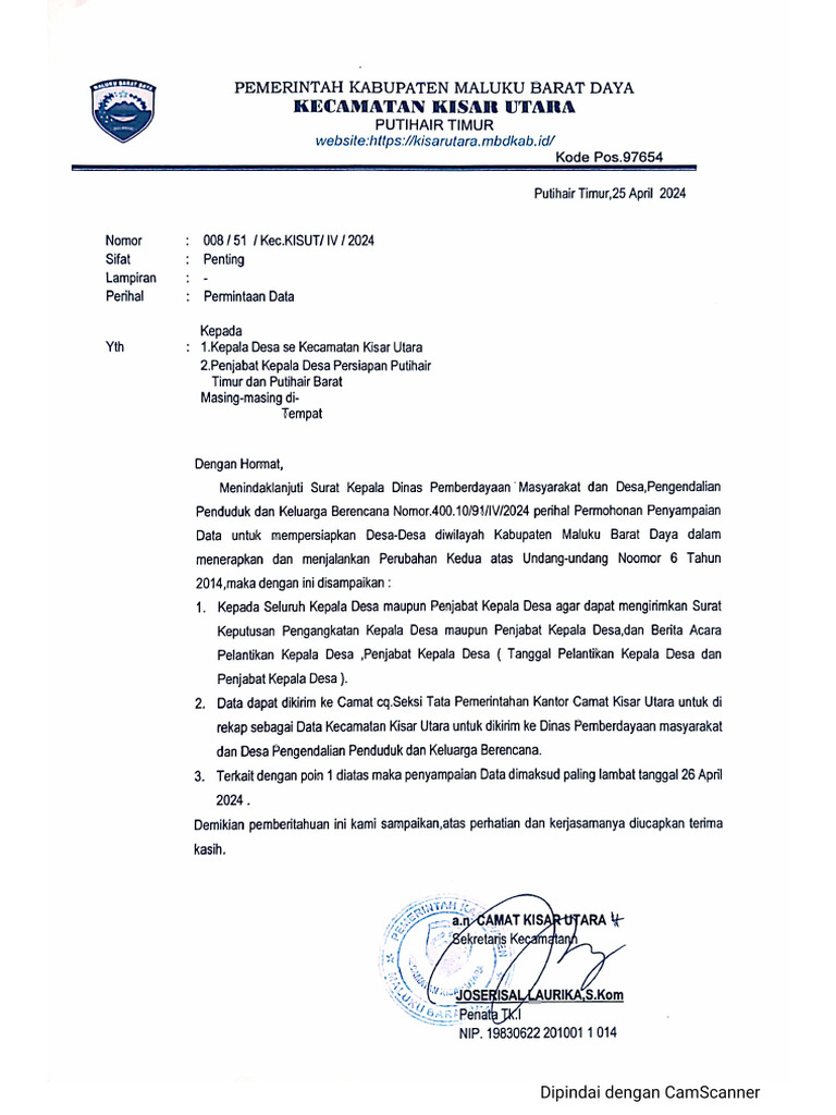 Permintaan Data SK Kades Setiap Desa | PDF