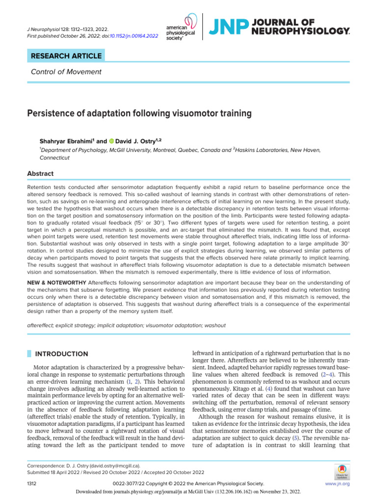 Persistence of Adaptation | PDF | Learning | Memory