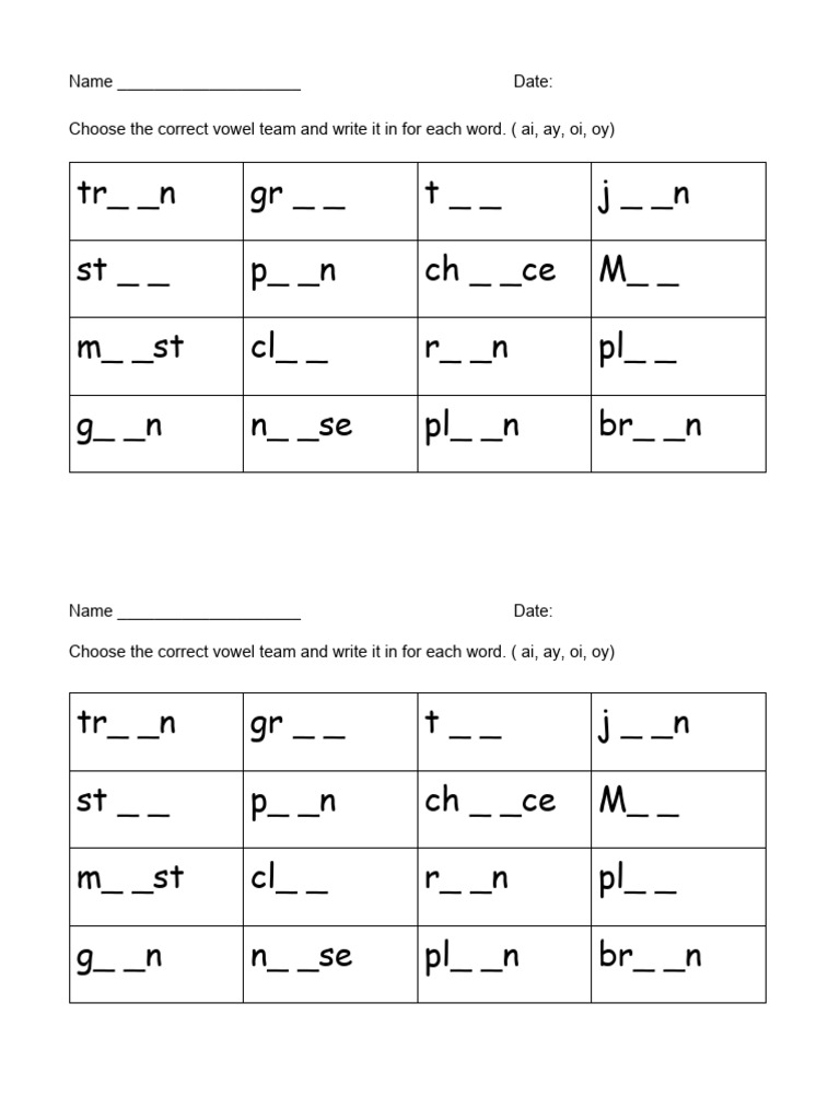 Vowel Team Word Completion Exercise | PDF | Teaching Methods & Materials