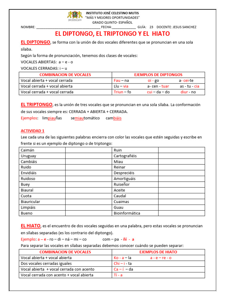 Hiato Diptongo Triptongo | PDF | Vocal | Lingüística