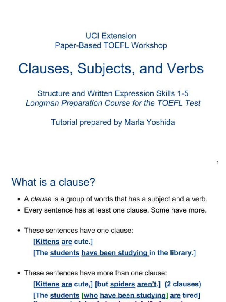 Structure Skills 1-5 - One Clause | PDF