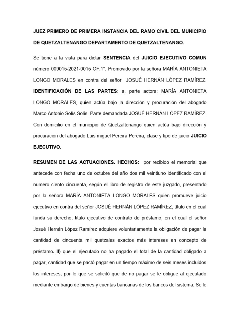 Juez Primero De Primera Instancia Del Ramo Civil Del Municipio De