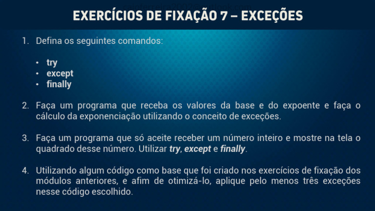 Exercicios de Fixacao 7 - Excecoes | PDF Exercicios de Fixacao 7 - Excecoes | PDF