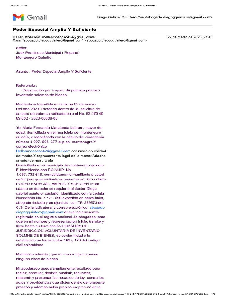 PODER ESPECIAL AMPLIO Y SUFICIENTE - Demanda Inventario Solenme de ...