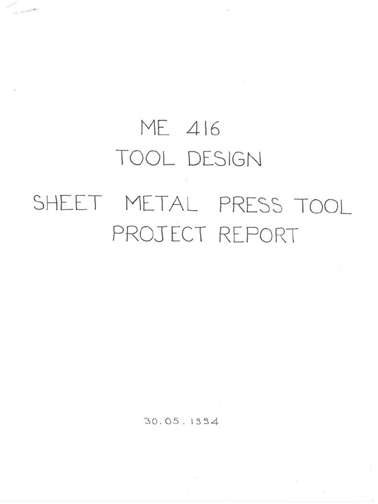 Sheet Metal Press Tool Project Report | PDF