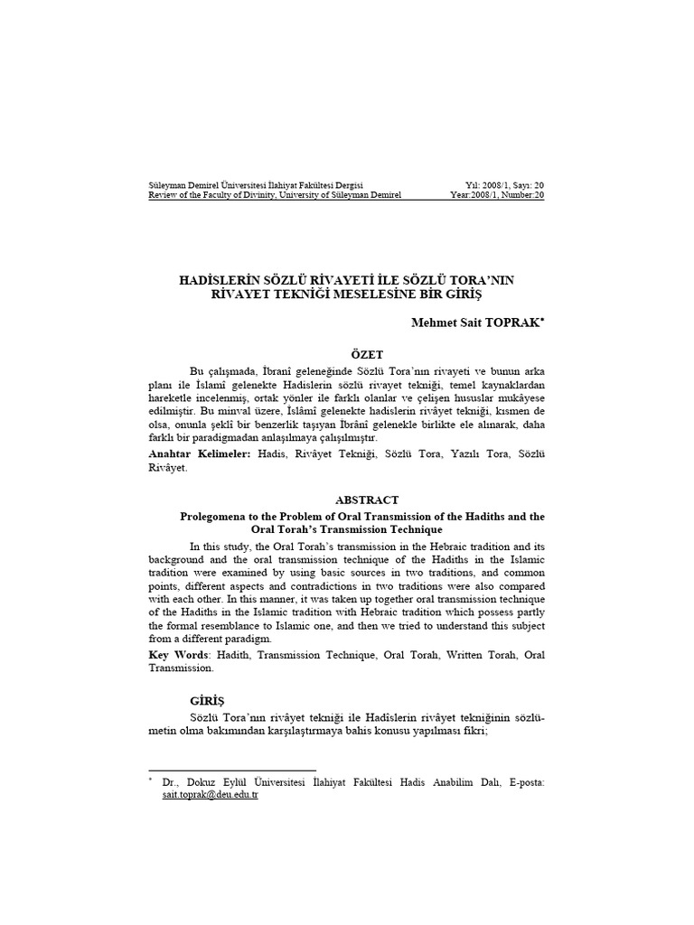 Hadis Ve Talmut Üzerine Genel Giriş | PDF