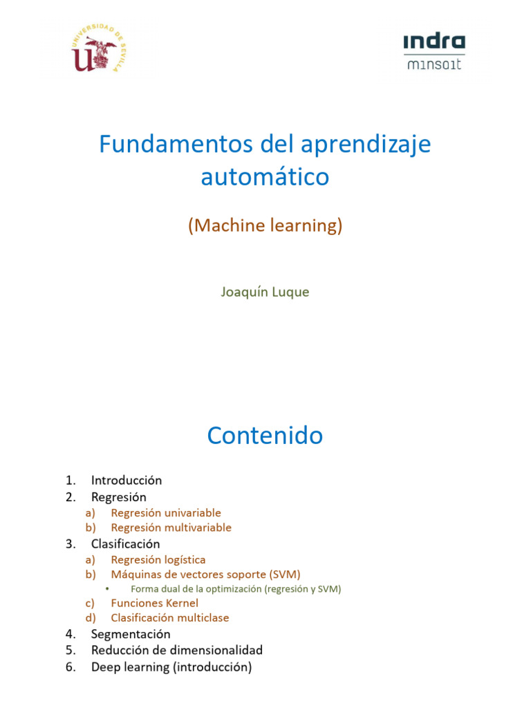 Fundamentos Del Aprendizaje Automático (Machine Learning) (Presentación) Autor Joaquín Luque ...