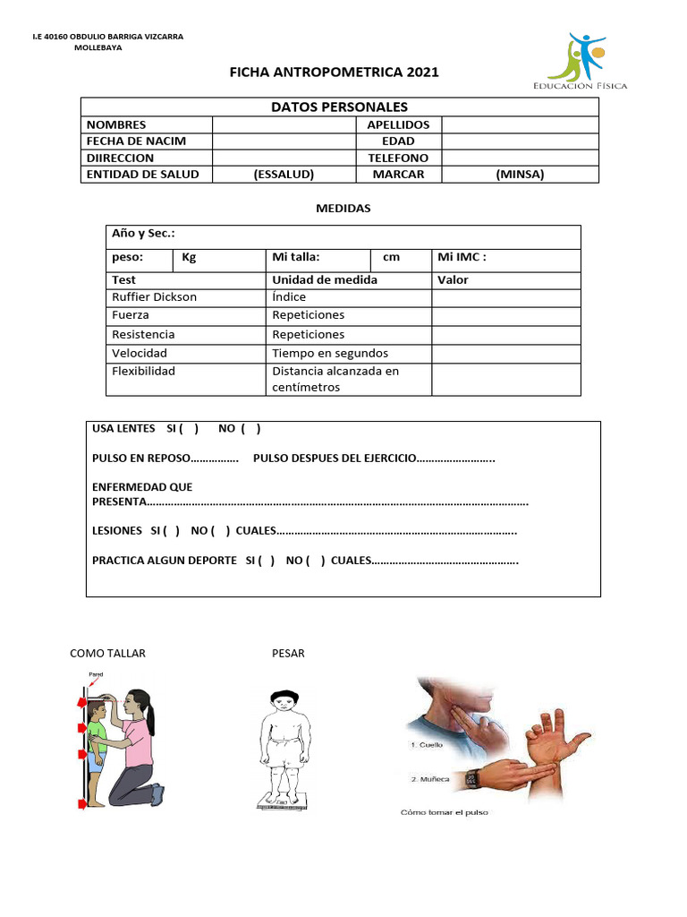 Ficha Antropometrica 2021 | PDF
