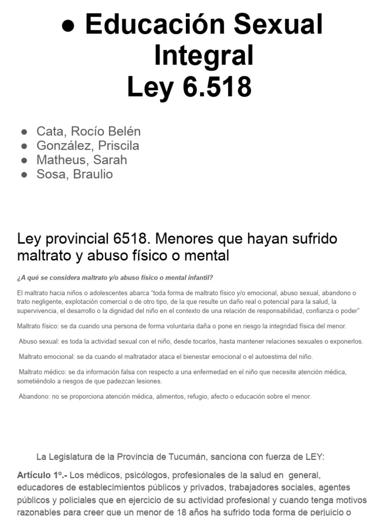 ESI Ley 6.518 | PDF | Abuso infantil | Abuso sexual