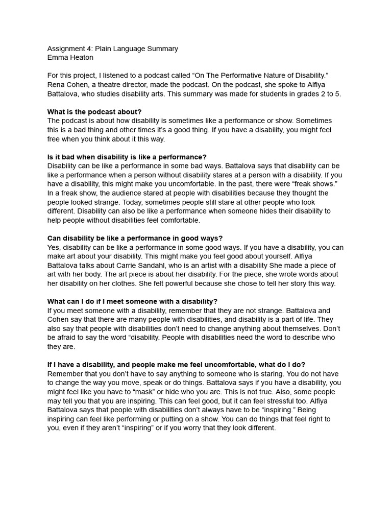 Assignment 4 - Plain Language Summary | PDF