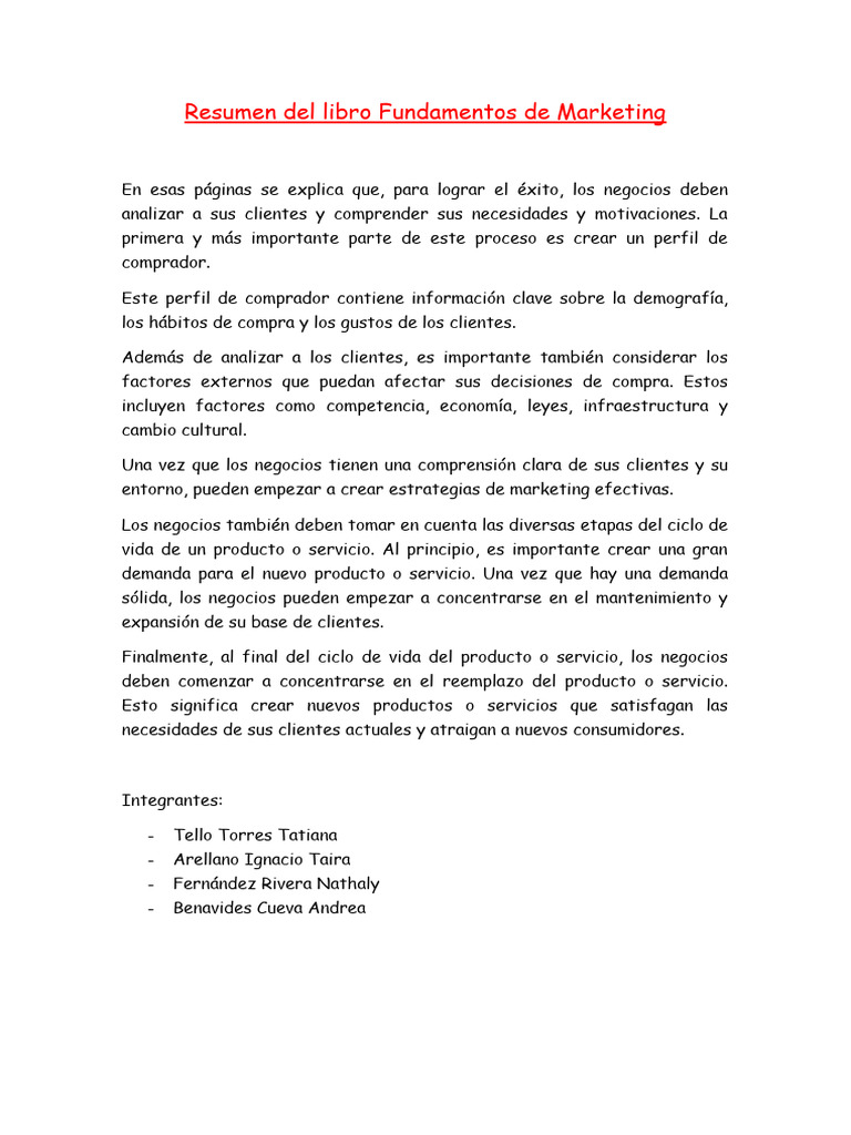 Resumen Del Libro Fundamentos de Marketing | PDF