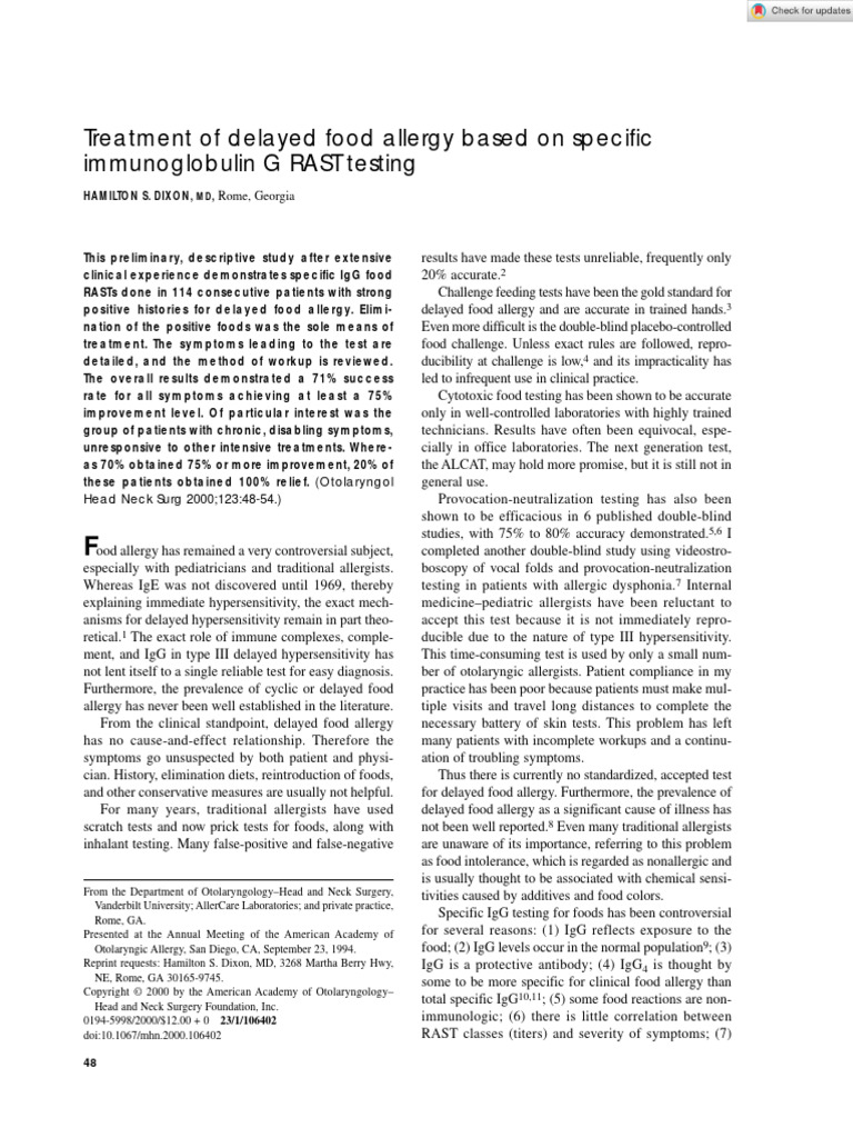 Otolaryngol - Head Neck Surg - 2000 - Dixon - Treatment of Delayed Food ...
