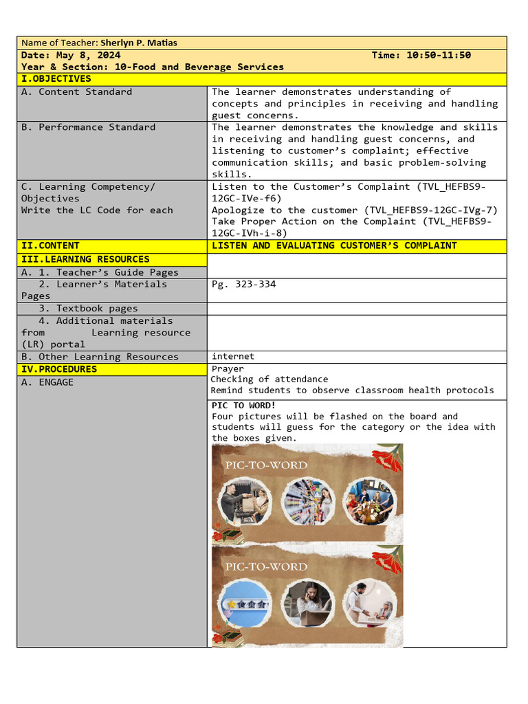 DLP - COT4TLE - 10 Handling Customers Complaint | PDF | Learning ...