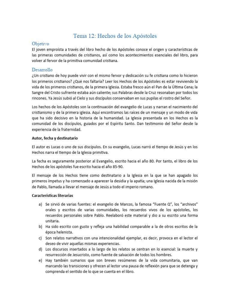 TEMA12. Hechos de Los Ap+Â Stoles | PDF | Pablo el apóstol | Iglesia Católica