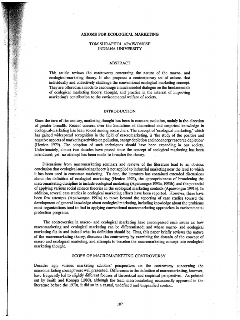 Axioms For Ecological Marketing | PDF