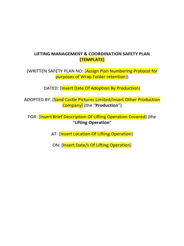 Lifting Operations Safety Plan Template | PDF | Safety | Risk Assessment