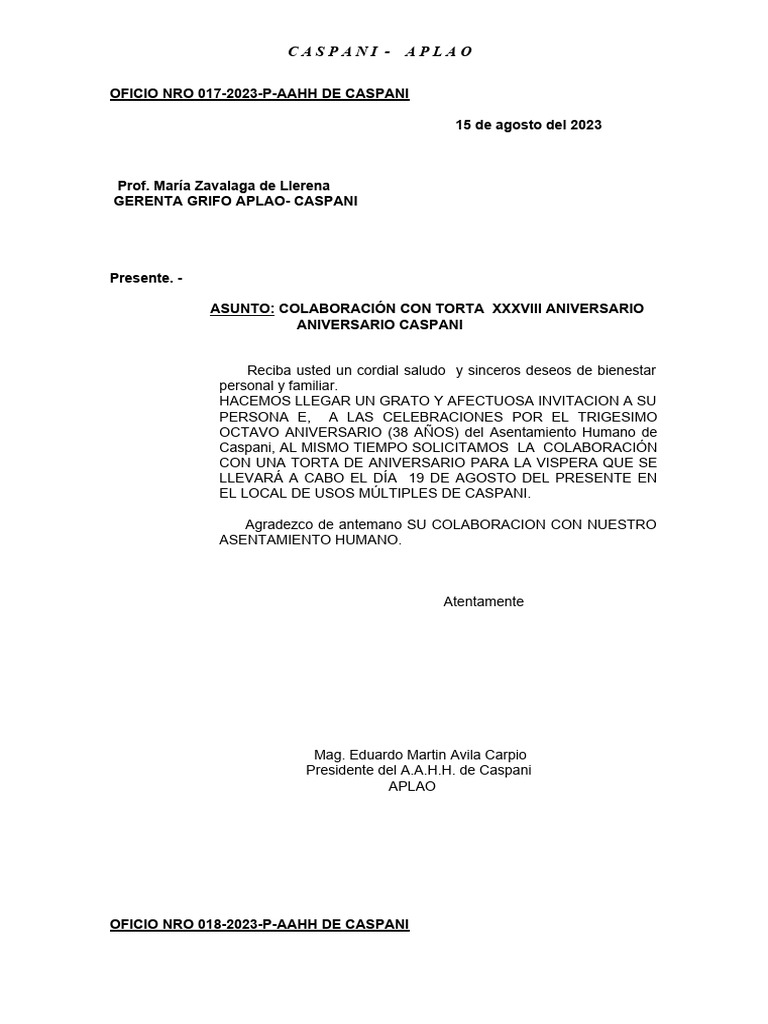 Invitaciones Aniversario Caspani 2023 | PDF
