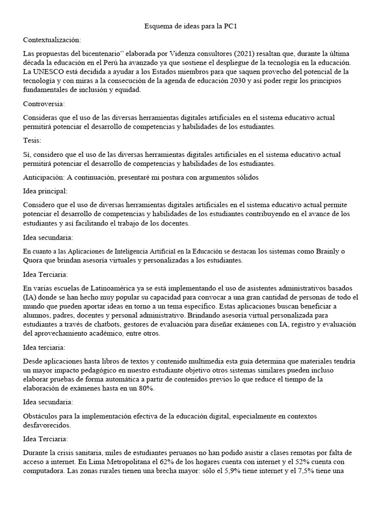 Esquema de Ideas para La PC1 Lesly | PDF | Inteligencia artificial | Inteligencia (IA) y semántica