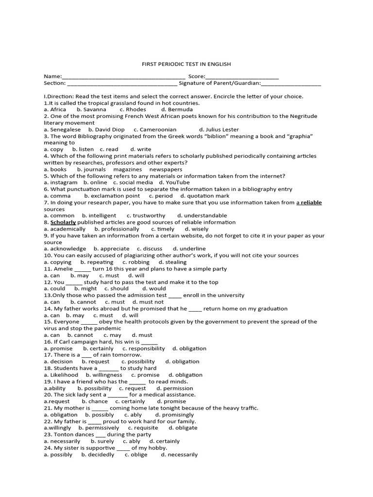 First Periodic Test in English | PDF | Language Arts & Discipline ...
