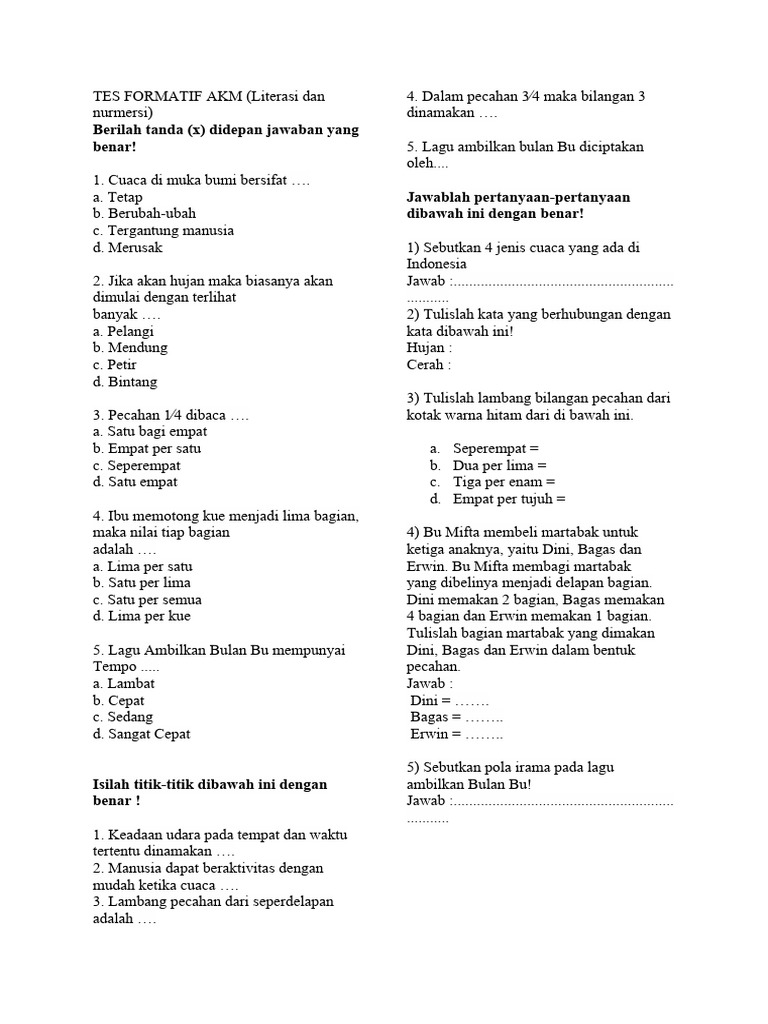 Soal Kelas 3 Materi Cuaca | PDF | Seni & Disiplin Bahasa | Metode & Bahan Ajar