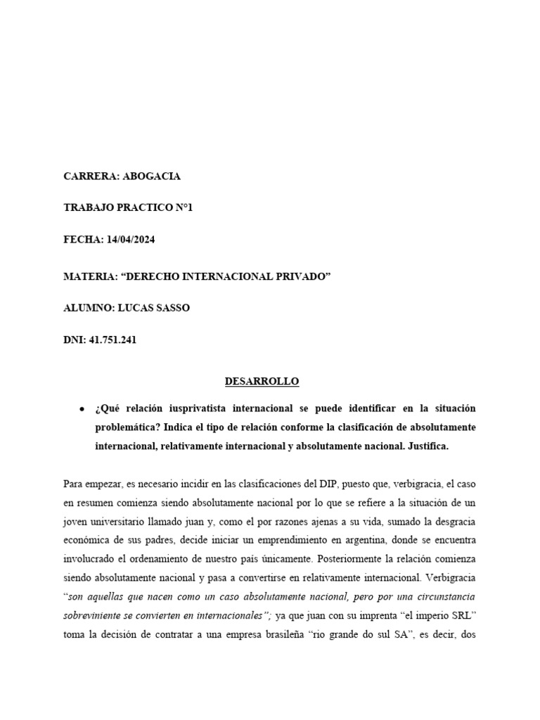 TP 1 Derecho Inter Priva | PDF | Justicia | Crimen y violencia