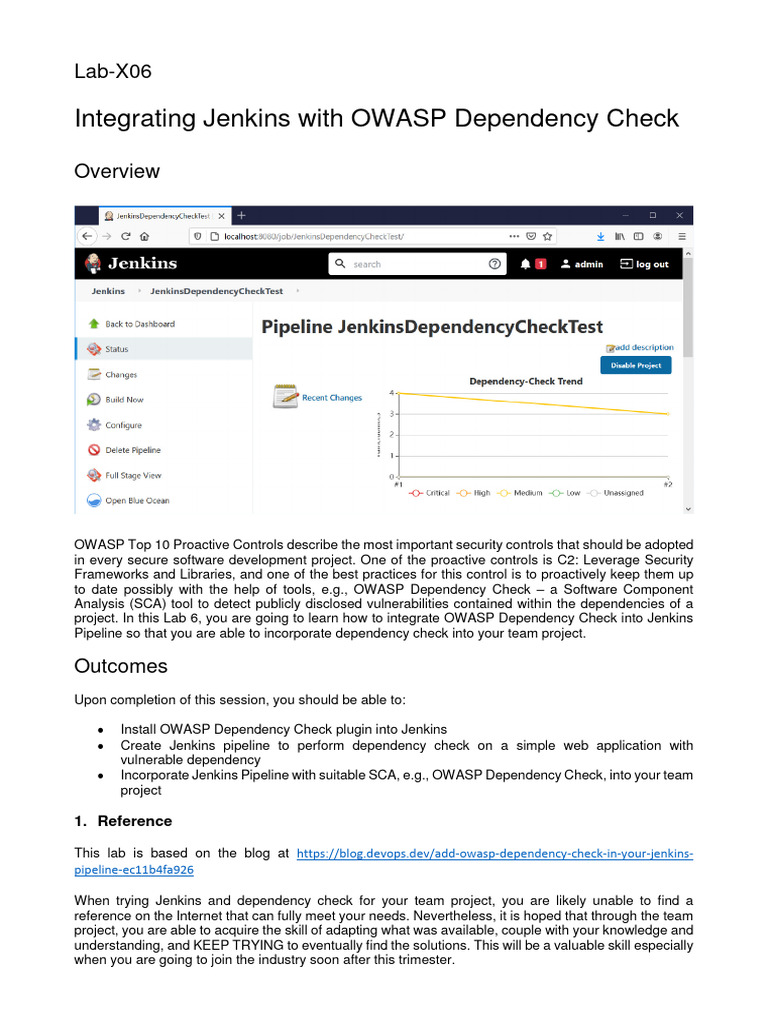 Lab X06 Integrating Jenkins With Owasp Dependency Checkupdated Pdf Vulnerability Computing 