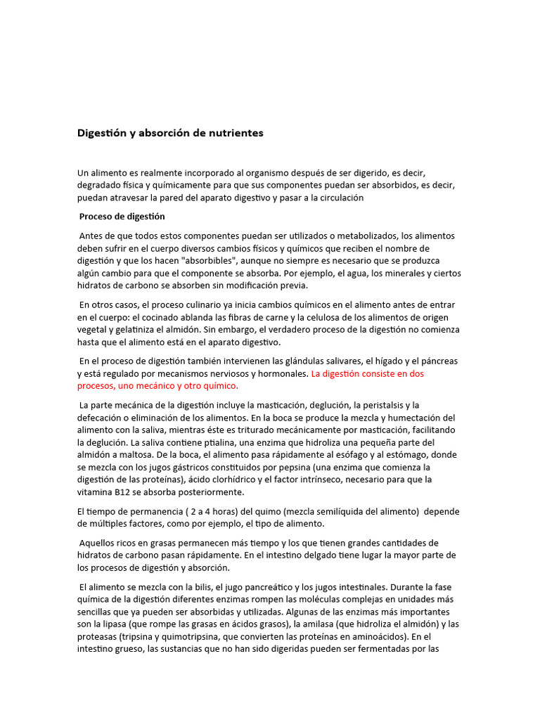 Digestión y absorción de nutrientes | PDF | Digestión | Tracto ...
