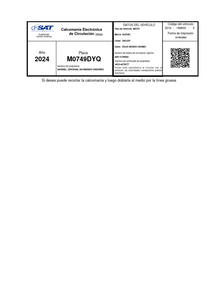 Calcomanía Electrónica de Circulación 2024 | PDF