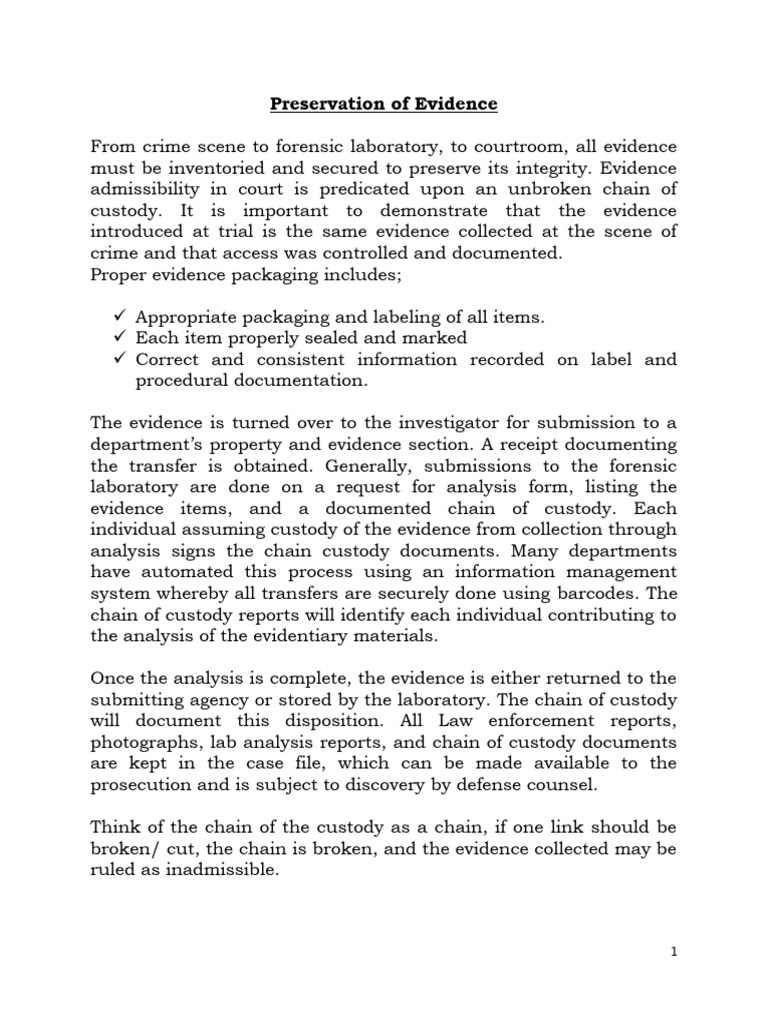 Criminal Invest. Chapt. 4 - Preservation of Evidence | PDF ...