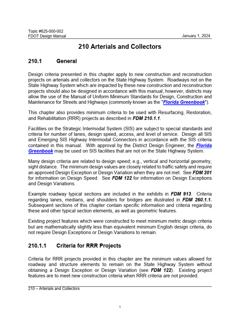 FDOT Arterial and Collector Design Criteria | PDF | Lane | Parking