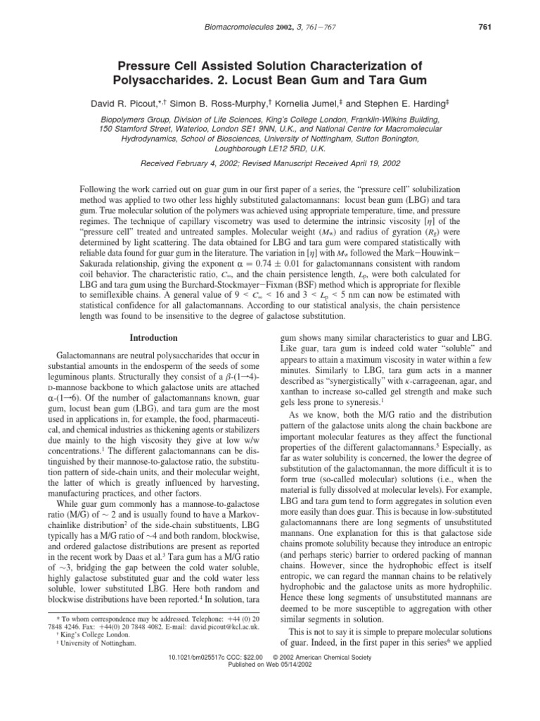 Pressure Cell Assisted Solution Characterization of Polysaccharides. 2 ...