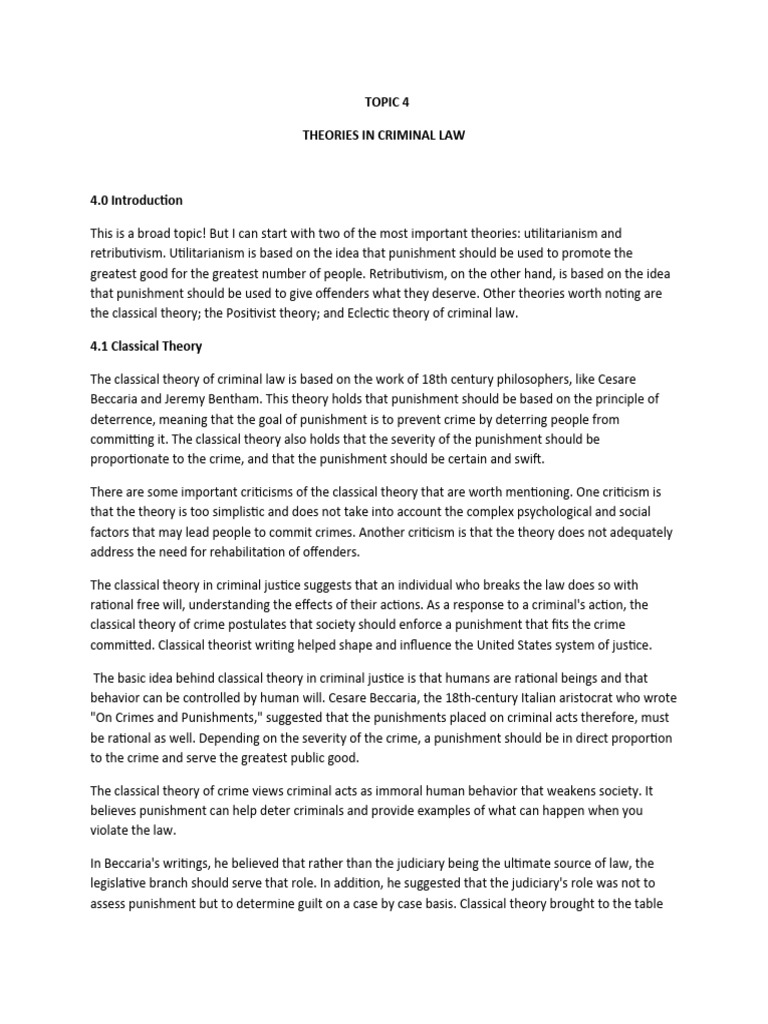 Introduction To Criminal Law Module Topic 4 Theories in Crimnal Law | PDF | Crimes | Crime ...