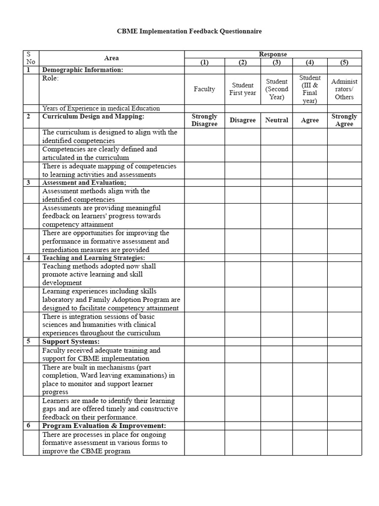 CBME Implementation Feedback Questionnaire | PDF | Educational ...