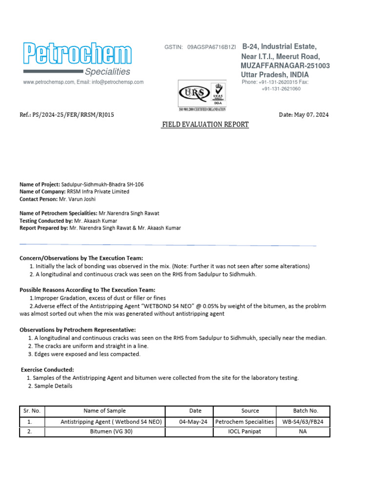 Field Evaluation Report Rrsm Pdf Building Engineering Materials