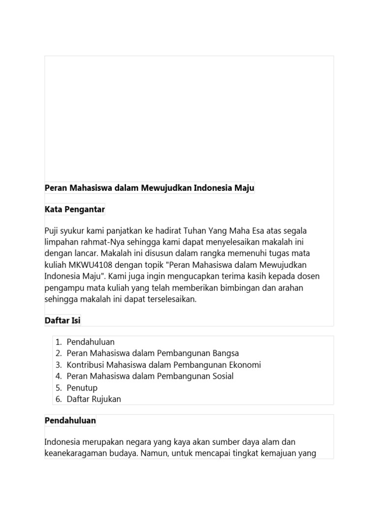 Peran Mahasiswa Dalam Mewujudkan Indonesia Maju | PDF