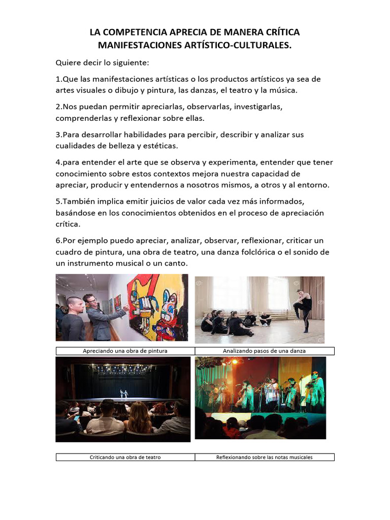 La Competencia Aprecia de Manera Crítica Manifestaciones Artístico ...
