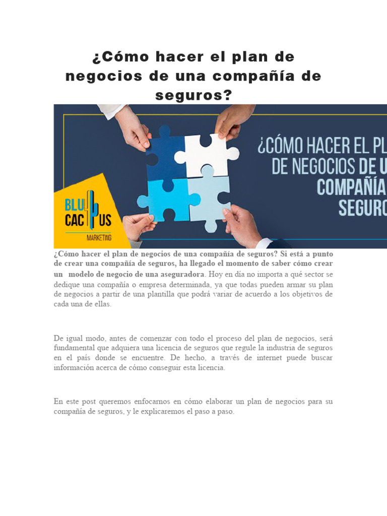 Cómo Hacer El Plan de Negocios de Una Compañía de Seguros | Descargar gratis PDF | Seguro ...