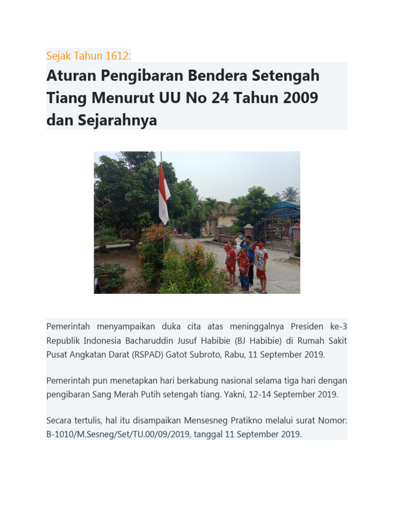 Aturan Pengibaran Bendera Setengah Tiang | PDF