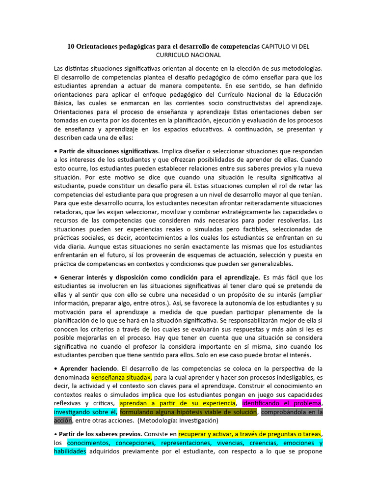 10 Orientaciones Pedagógicas para El Desarrollo de Competencias | PDF | Aprendizaje | Plan de ...