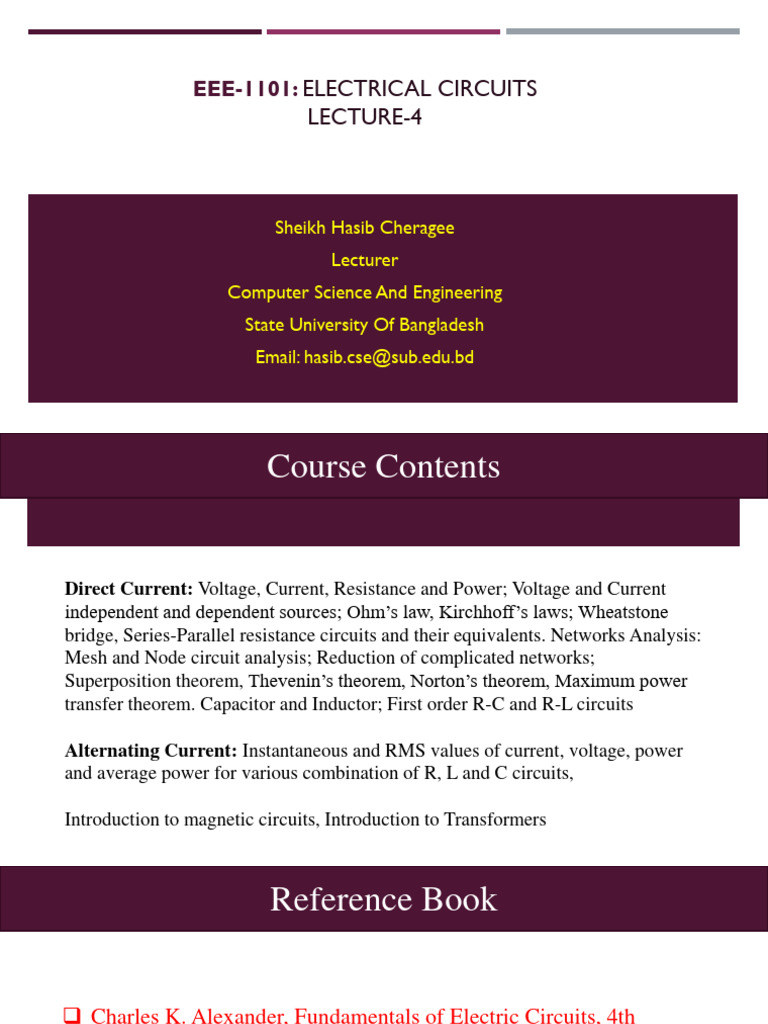 Lecture 4 - EEE - 101 - SHC | Download Free PDF | Electrical Network | Network Analysis ...