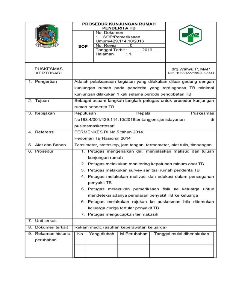 Sop Kunjungan Rumah Penderita TBC | PDF