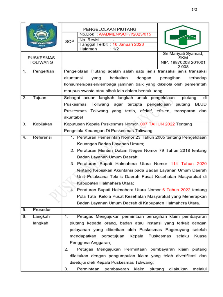 15 Sop Pengelolaan Piutang | PDF
